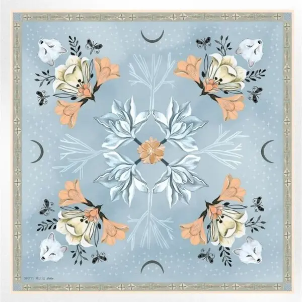 MATTY MILLER STUDIO 100% Silk Scarf Tundraarctic Animal Floral Pattern